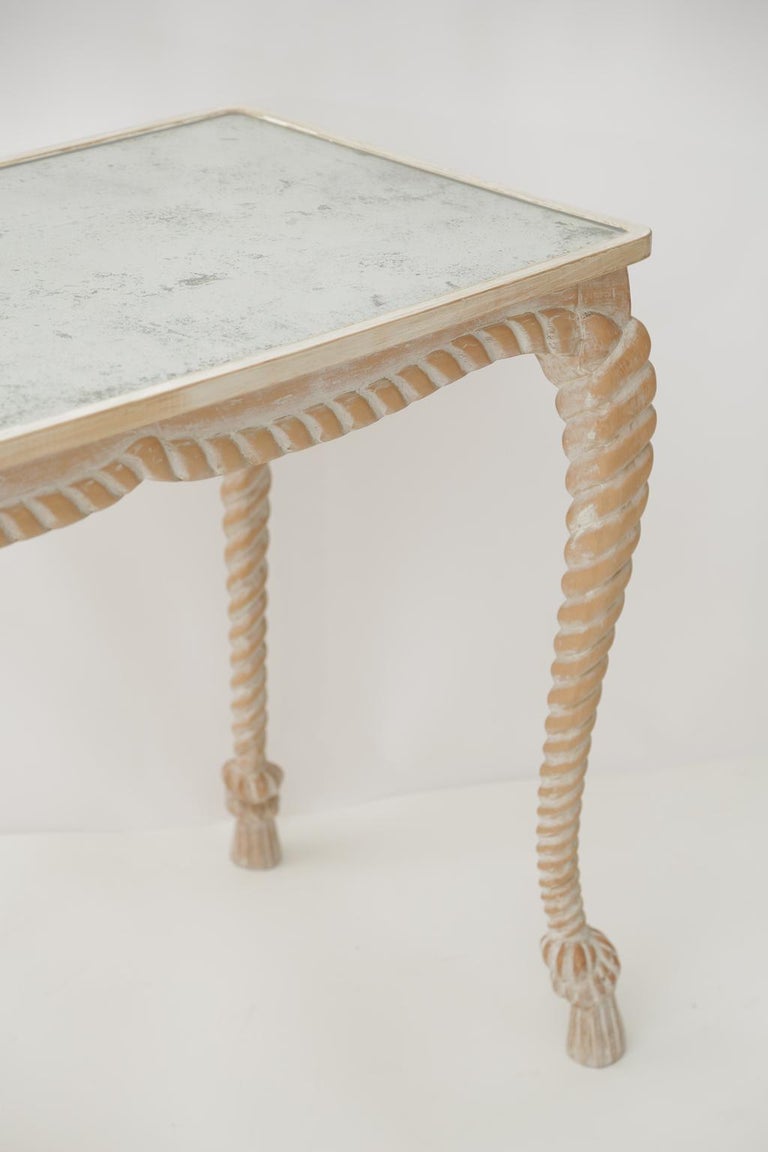 "Rope and Tassel" Carved Console with Aged Mirrored Top For Sale at 1stDibs