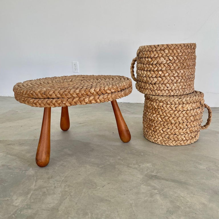 Rope and Wood Table with Two Nesting Stools, 1960s France For Sale at ...