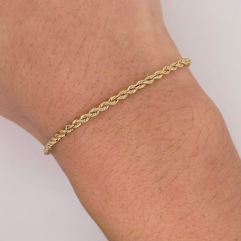 Rope Chain Bracelet, Yellow Gold, Barrel Clasp, 7 Inches, 3.2 Grams at ...