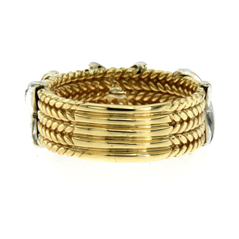 Rope Design Diamond Gold Band Ring For Sale at 1stDibs