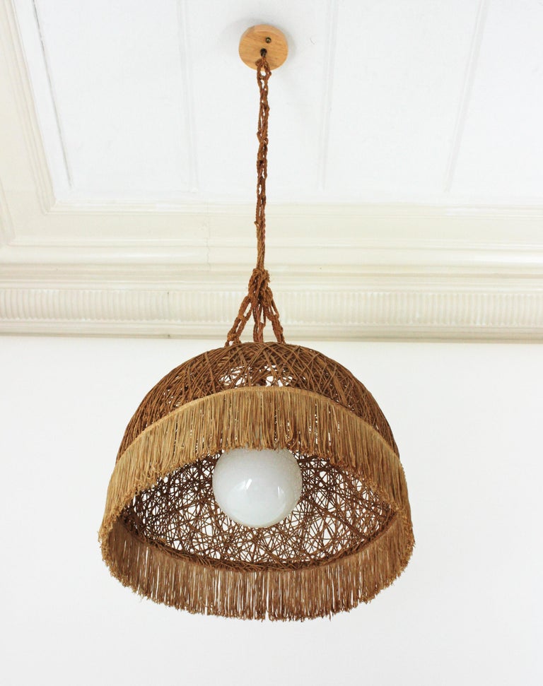 Rope Hand Woven Dome Pendant Lamp with Fringe, 1960s For Sale at ...