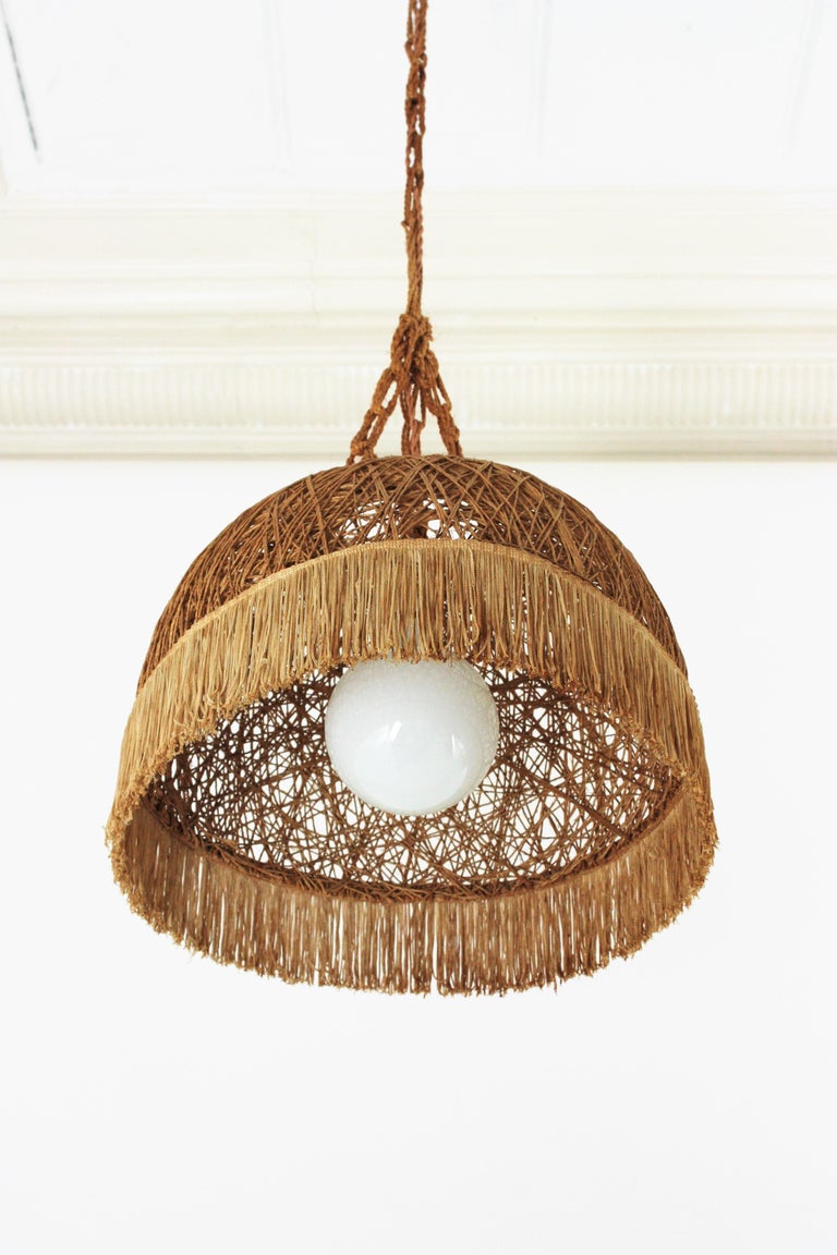 Rope Hand Woven Dome Pendant Lamp with Fringe, 1960s For Sale at ...