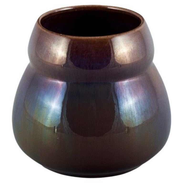 Rörstrand, Sweden, Earthenware Vase in Brown / Purple Luster Glaze ...