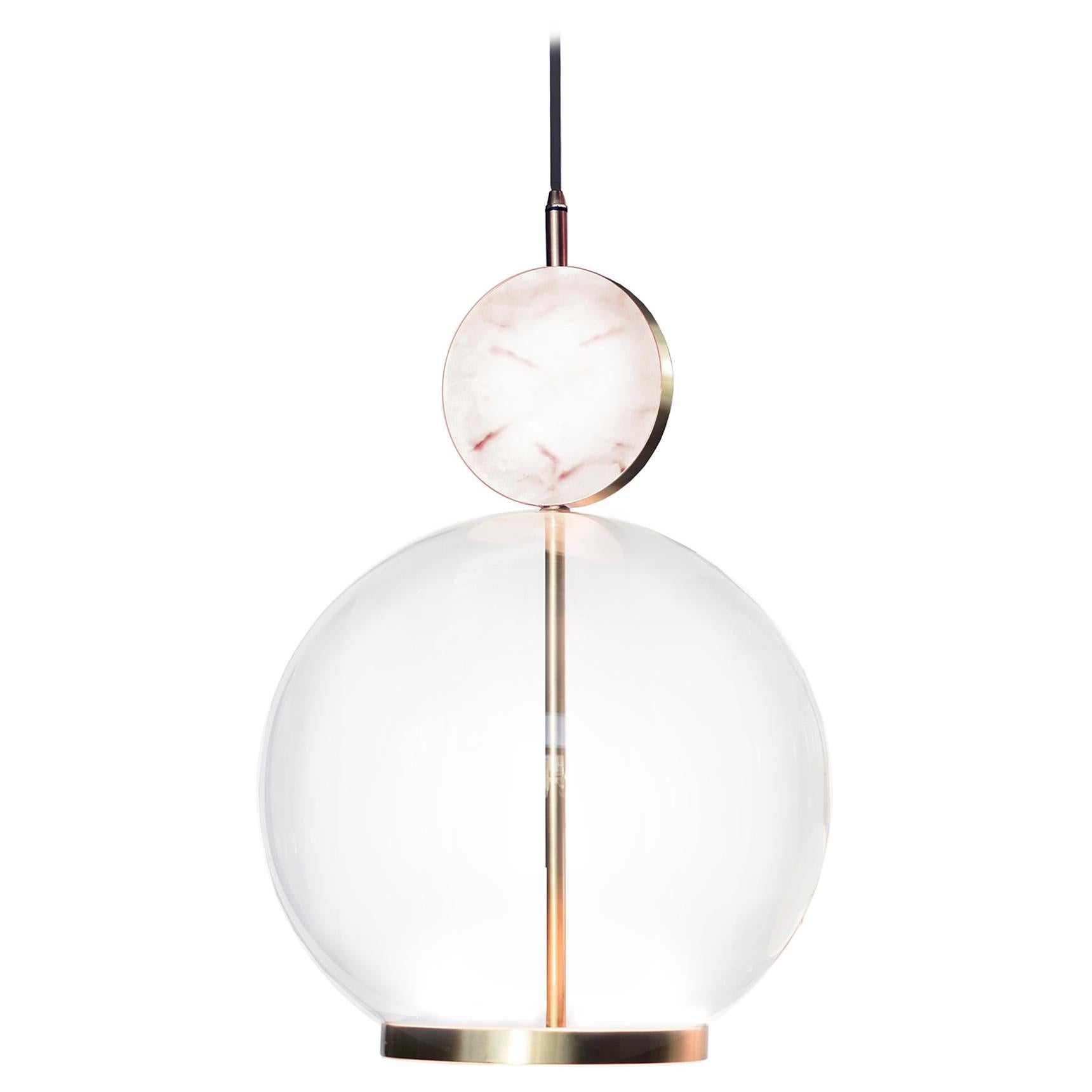 Array, Brass, Marble and Stained Glass Contemporary Pendant by Kalin ...