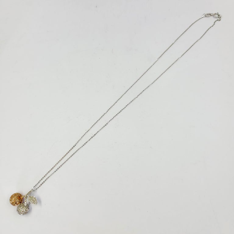 Rose and White Gold Pave Diamond Cherries Pendant Necklace at 1stDibs
