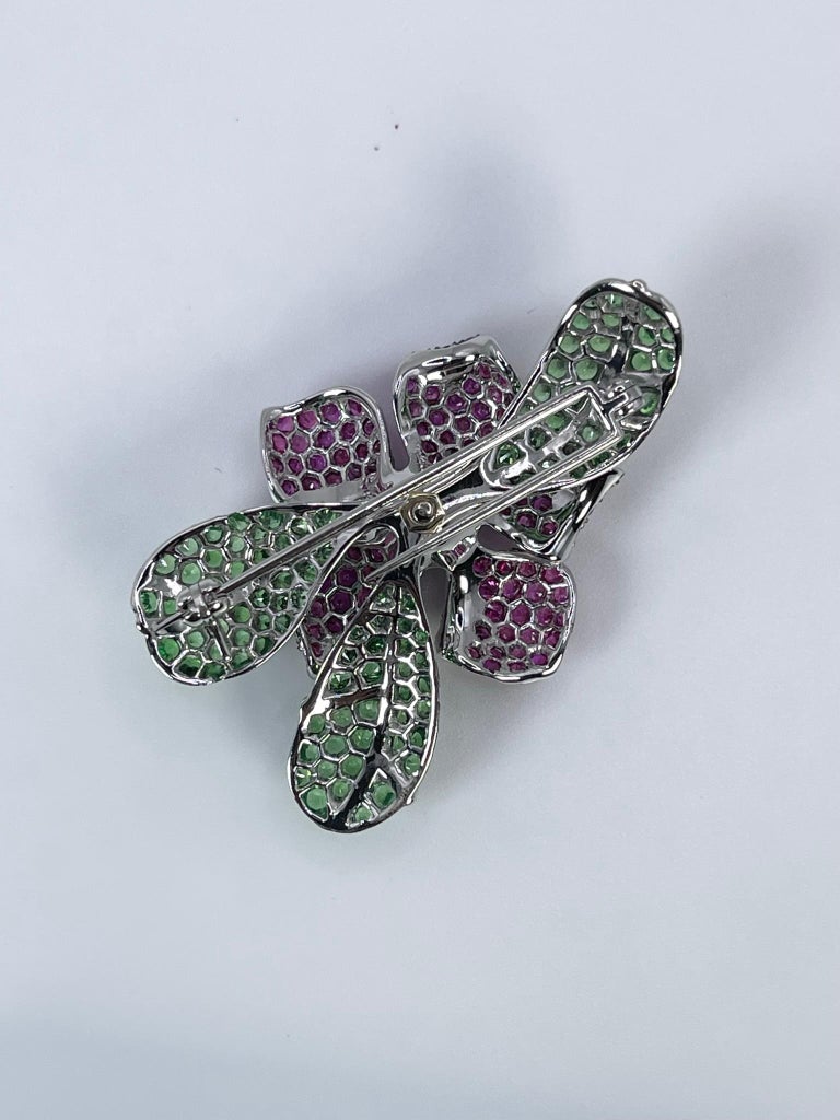 Rose Brooch 18kt Gold Tsavorite, Diamond and Ruby Pink Diamond Brooch ...
