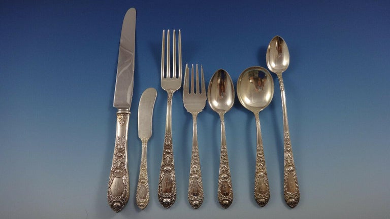 Rose by Kirk Sterling Silver Dinner Size Flatware Set for 12 Service 86 ...