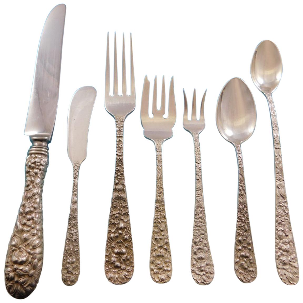 Rose by Stieff Sterling Silver Flatware Set for 12 Service 97 Pc ...