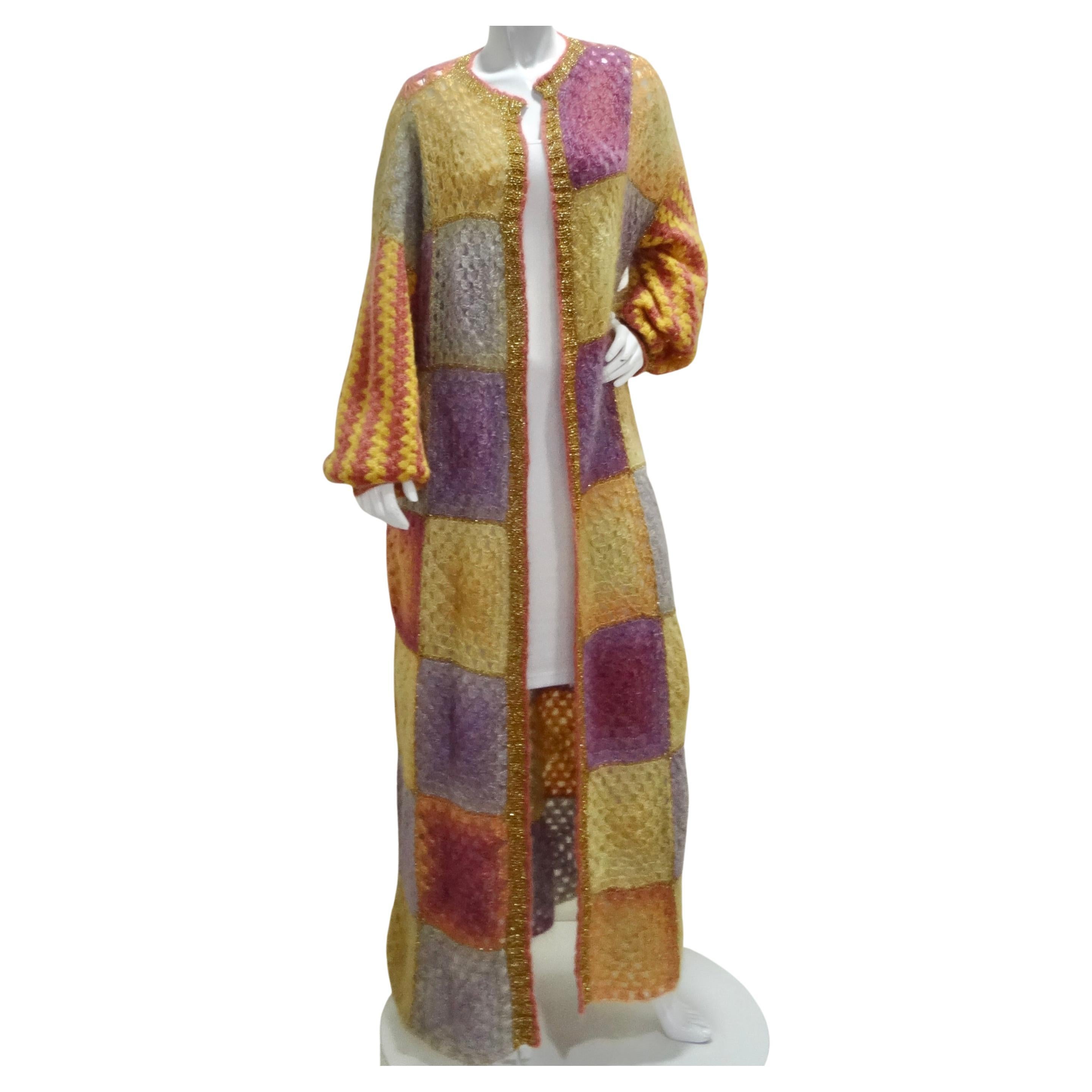 Rose Carmine Patchwork Crochet Multicolor Mohair Duster Cardigan For ...