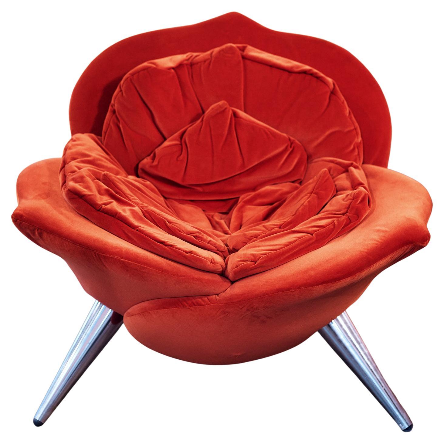 Iconic Postmodern Red Rose and Lily Lounge Chair Set Masanori Umeda for ...