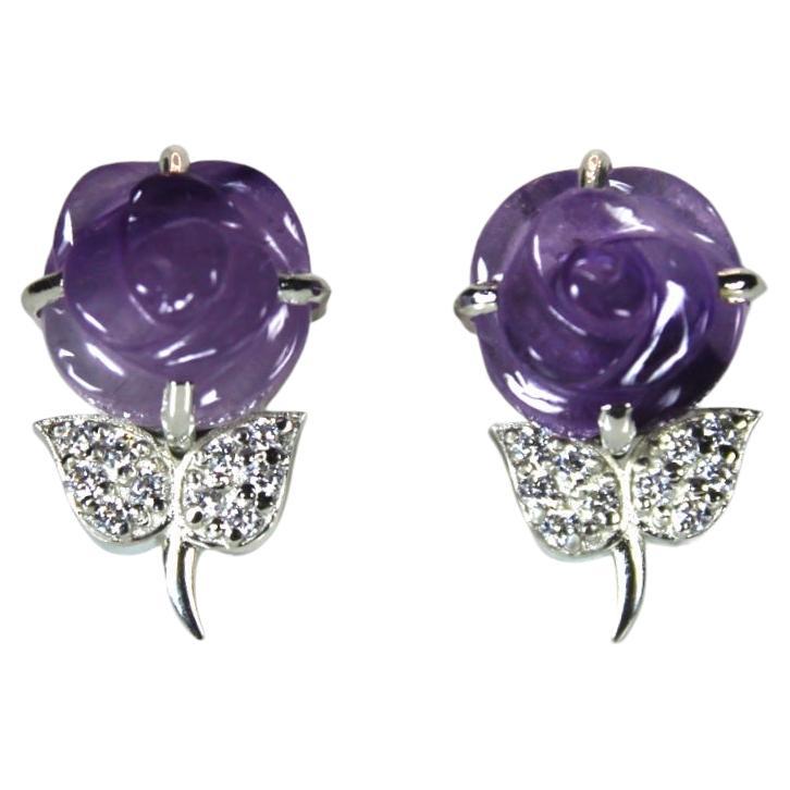 Rose Cut Amethyst Stud Earrings For Sale at 1stDibs