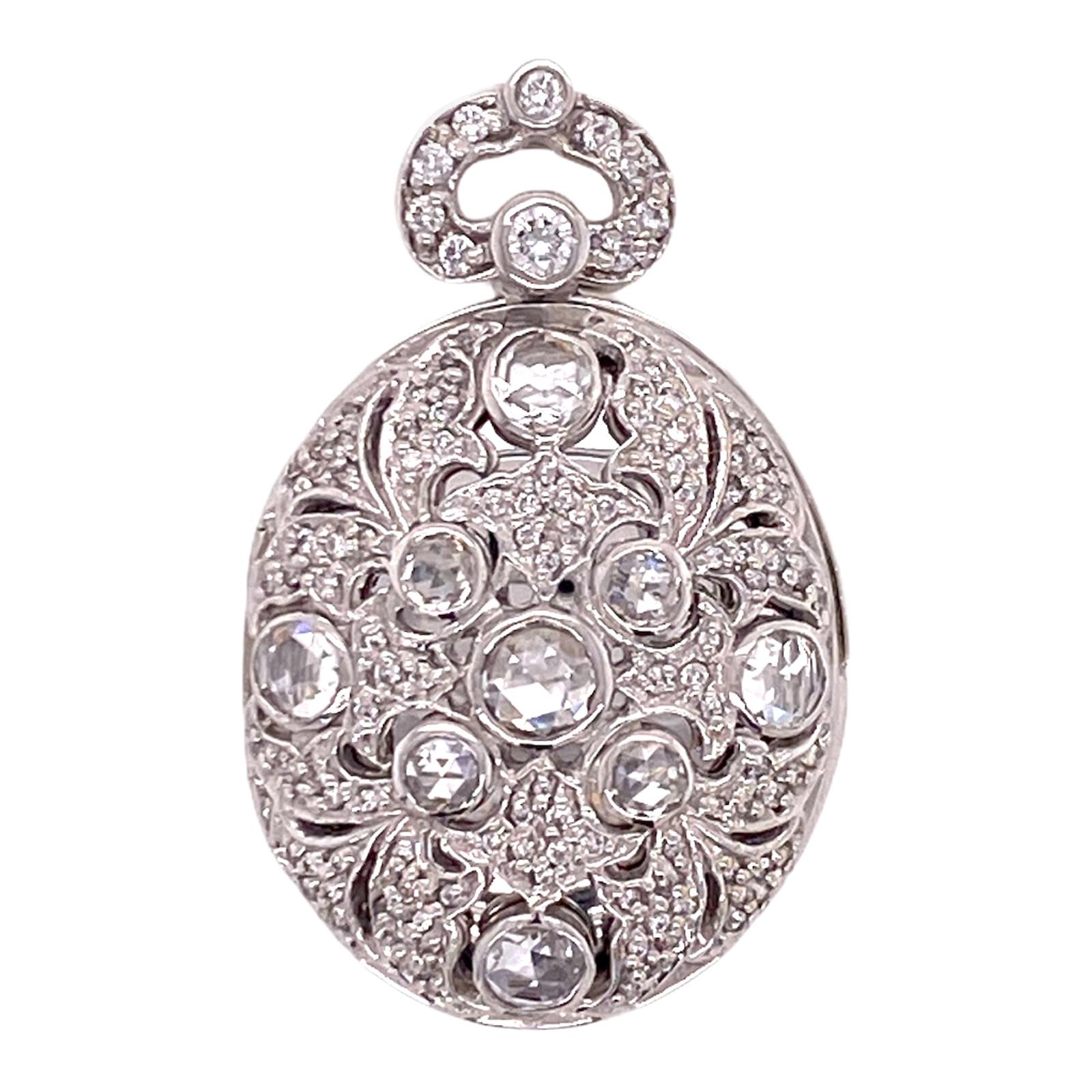 Rose Cut Diamond 18 Karat White Gold Vintage Locket Pendant at 1stDibs