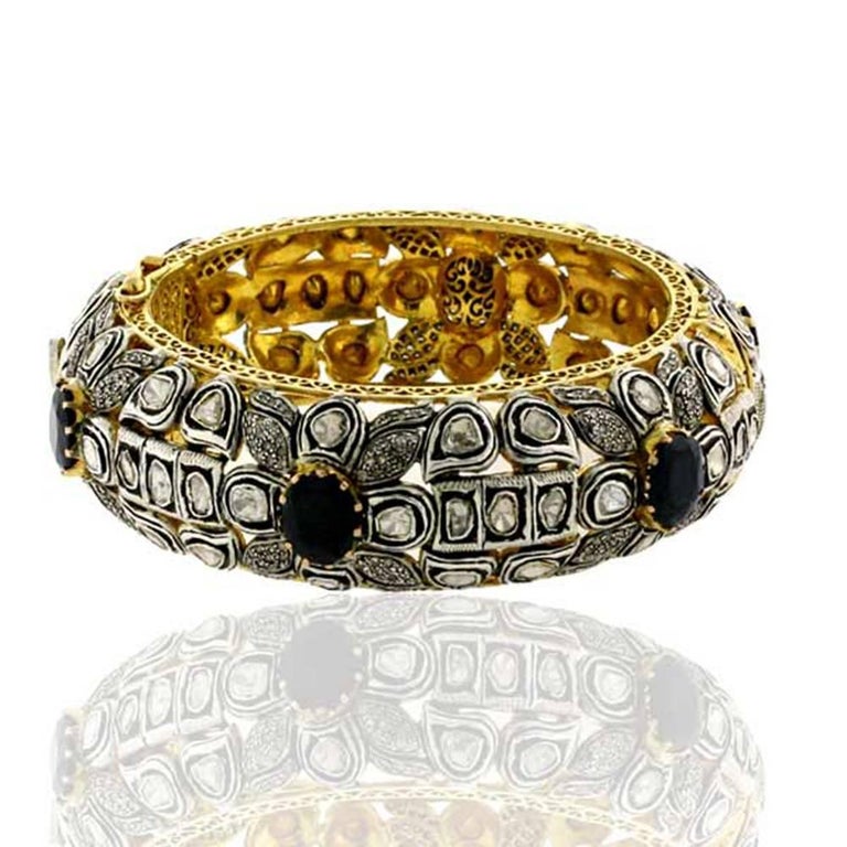 Rose Cut Diamond and Sapphire Bangle For Sale at 1stDibs