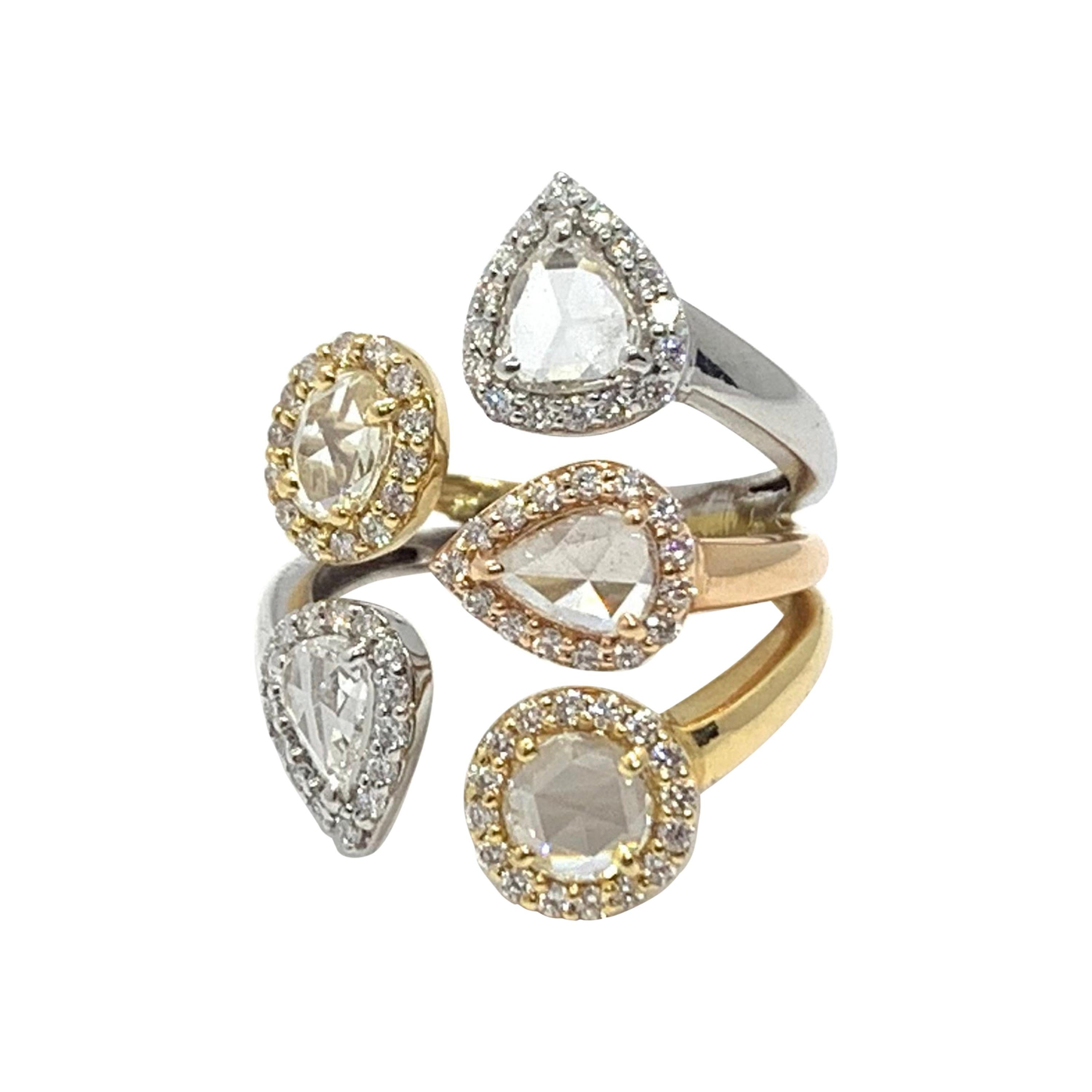 18K White Gold Rose Cut Diamond 4.38cts Floral Cocktail Statement Ring ...