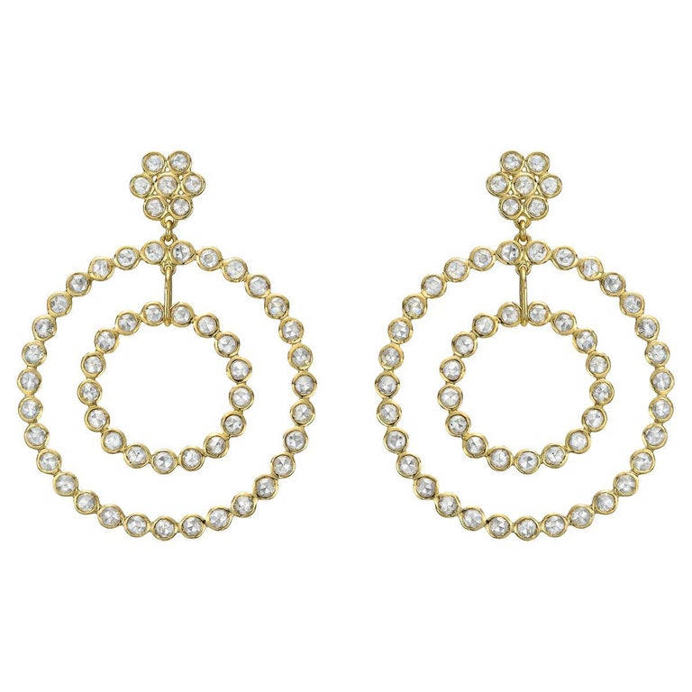 Rose-Cut Diamond Double Circle Drop Earrings For Sale at 1stDibs
