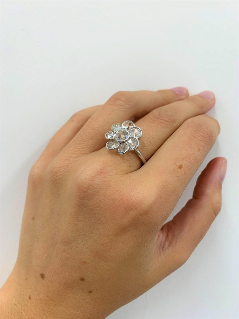 Rose Cut Diamond Flower Ring For Sale at 1stDibs