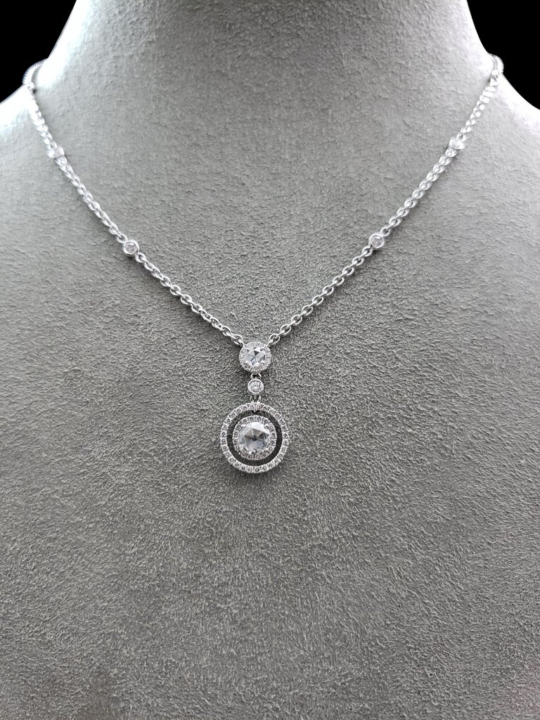 Rose Cut Diamond Halo Pendant Necklace with Diamonds by the Yard Chain ...