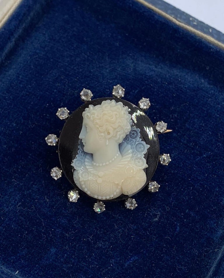 Rose Cut Diamond Hardstone Cameo Fairy Brooch French 18 Karat Gold ...