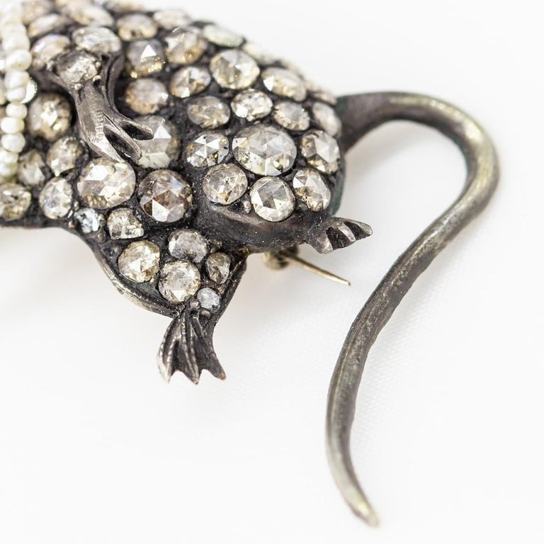 Rose Cut Diamond Mouse Brooch For Sale at 1stDibs