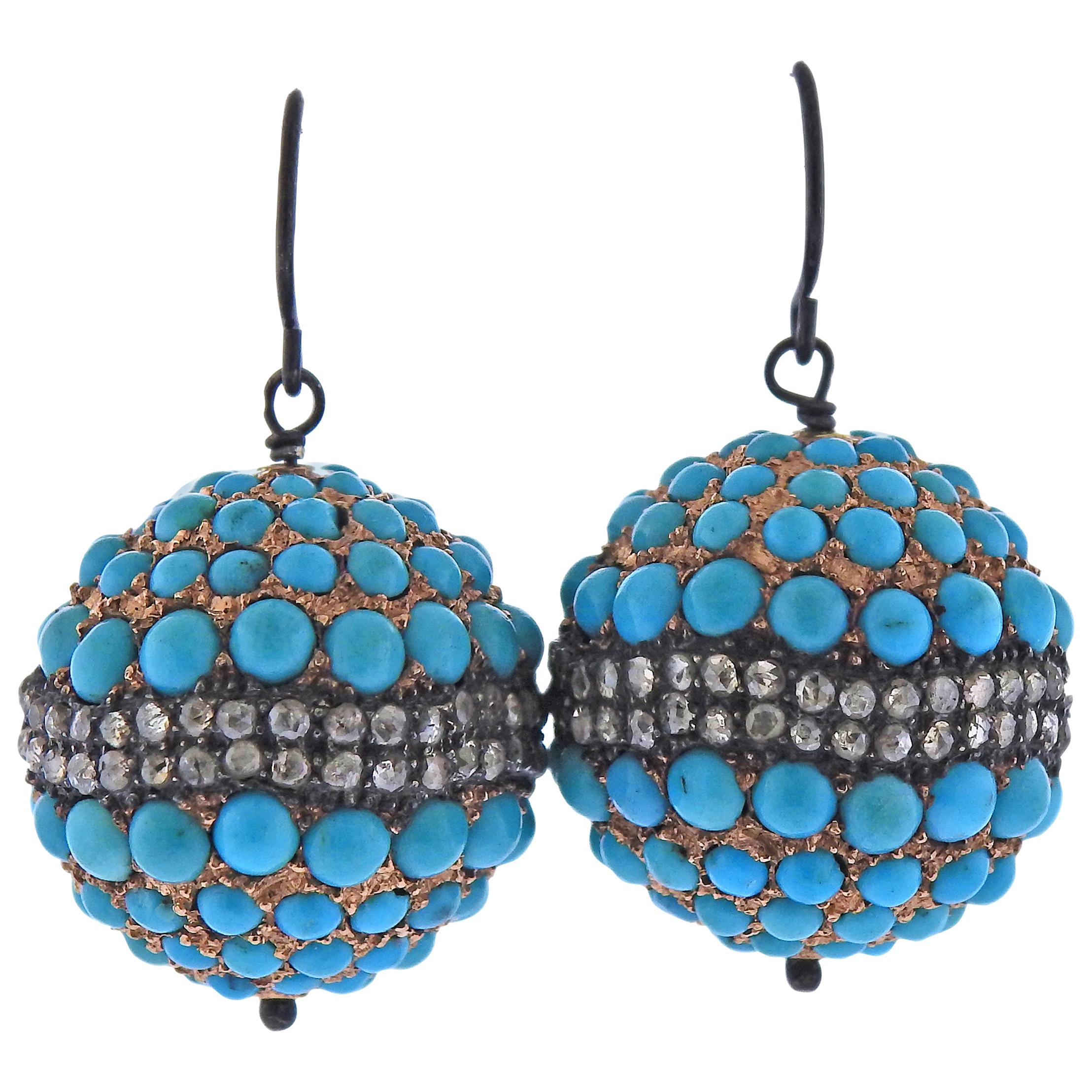 18 Karat Gold Turquoise and Rose Cut Diamond Ring at 1stDibs