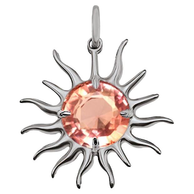 Rose Cut Pink Peach Morganite Sun Pendant, Silver with Paper-Link Chain ...