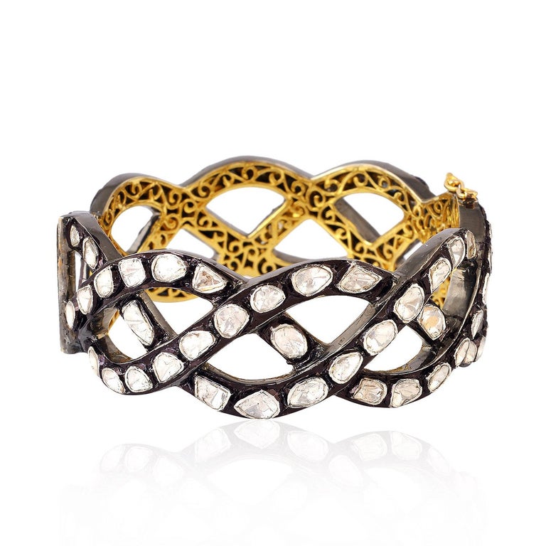 Rose Cut Polki Diamonds Link Chain Bracelet Made In 18k Yellow Gold and ...