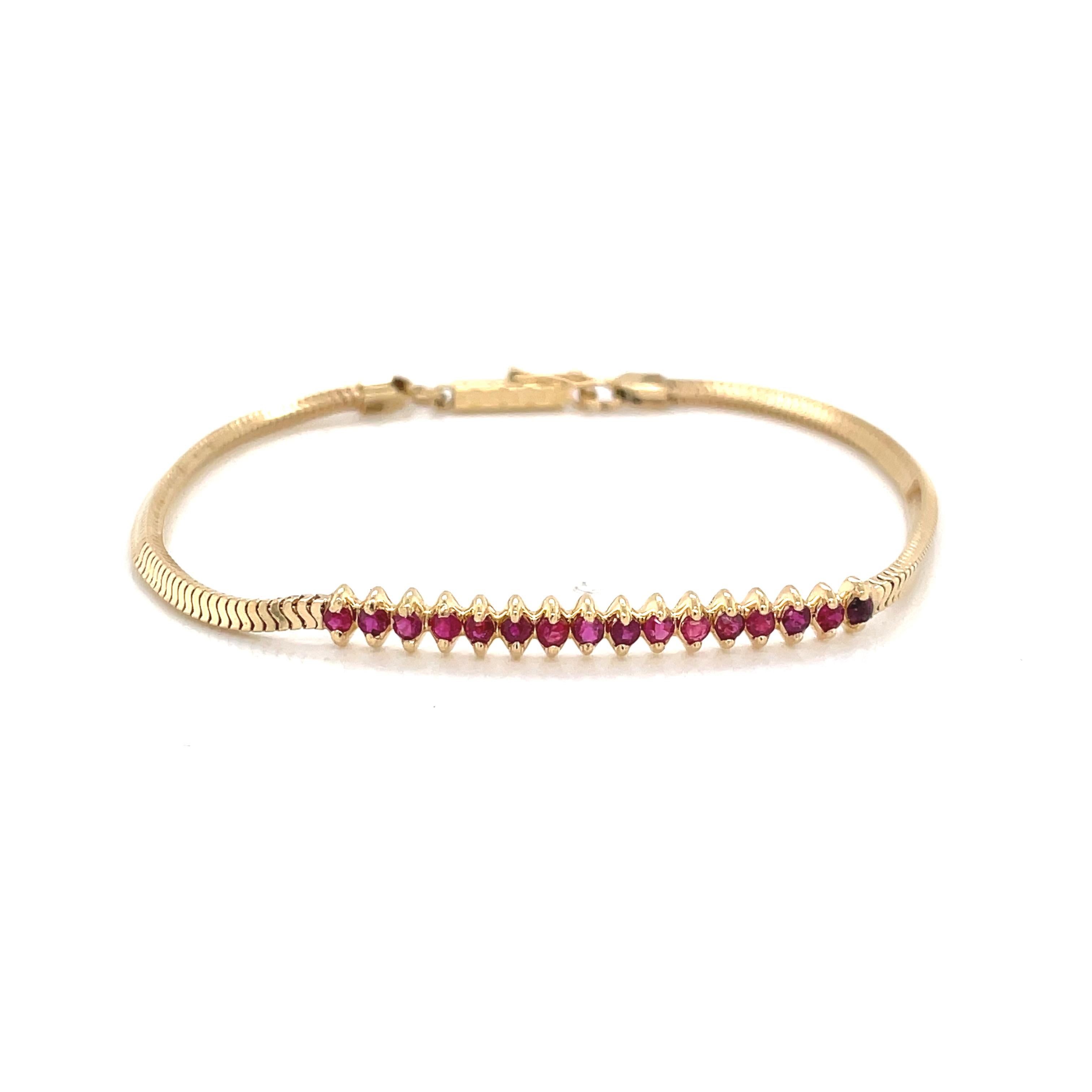 Rose Cut Ruby 14 Karat Yellow Gold Vintage Line Bracelet at 1stDibs