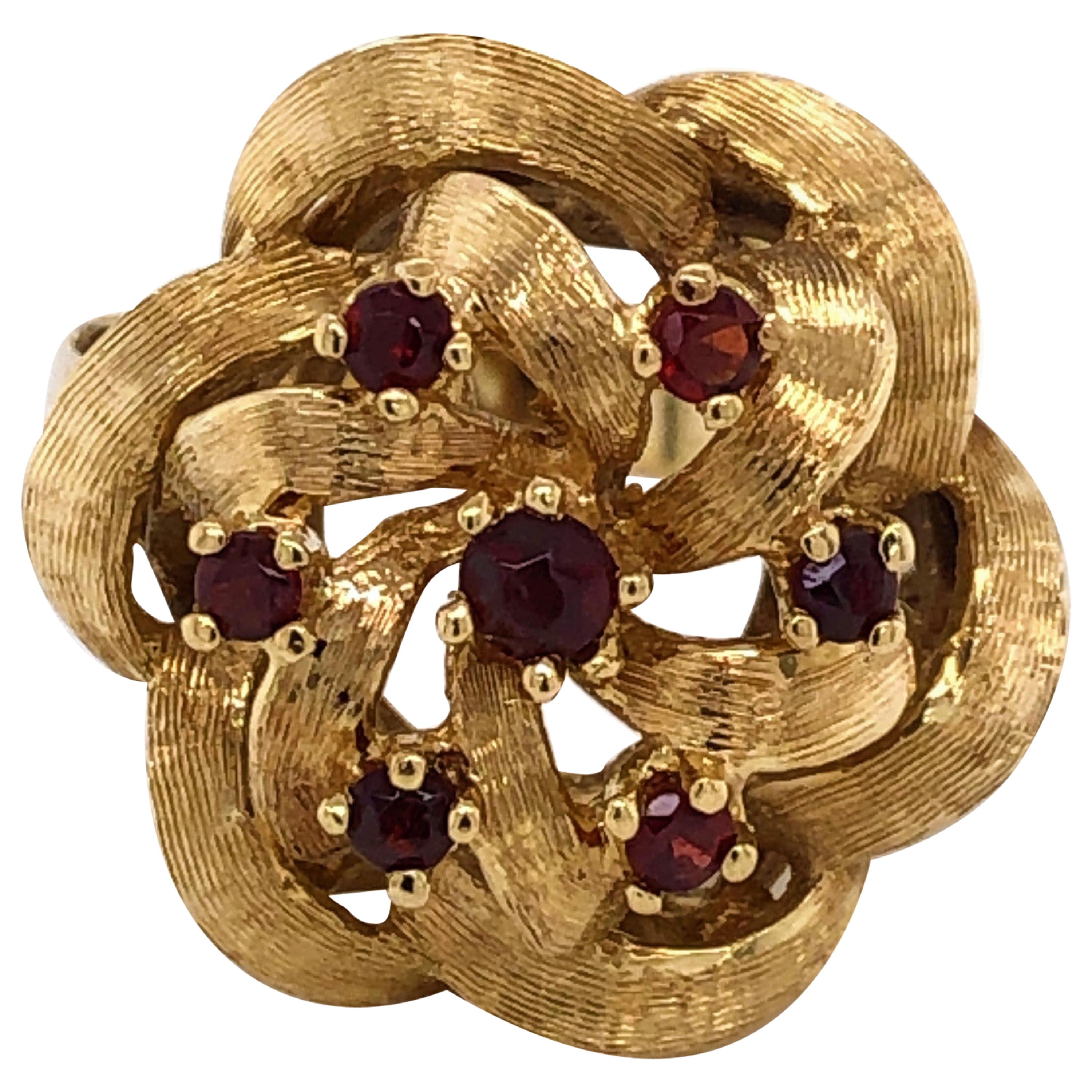 Ruby Cluster Yellow Gold Pyramid Cocktail Ring at 1stDibs