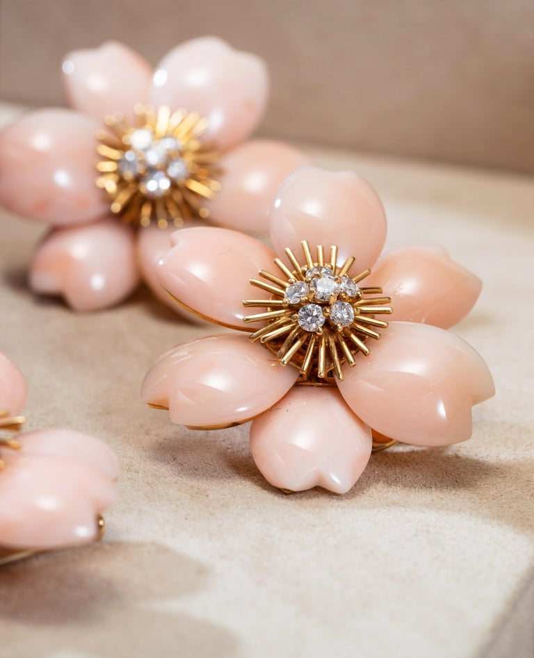 Rose De Noel by Van Cleef and Arpels, Pink Coral Brooch and Earrings ...