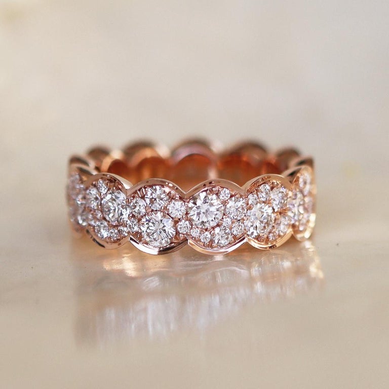 Rose Gold 1.5 Carat Diamond Mosaic Set Eternity Stacking Wedding Ring ...
