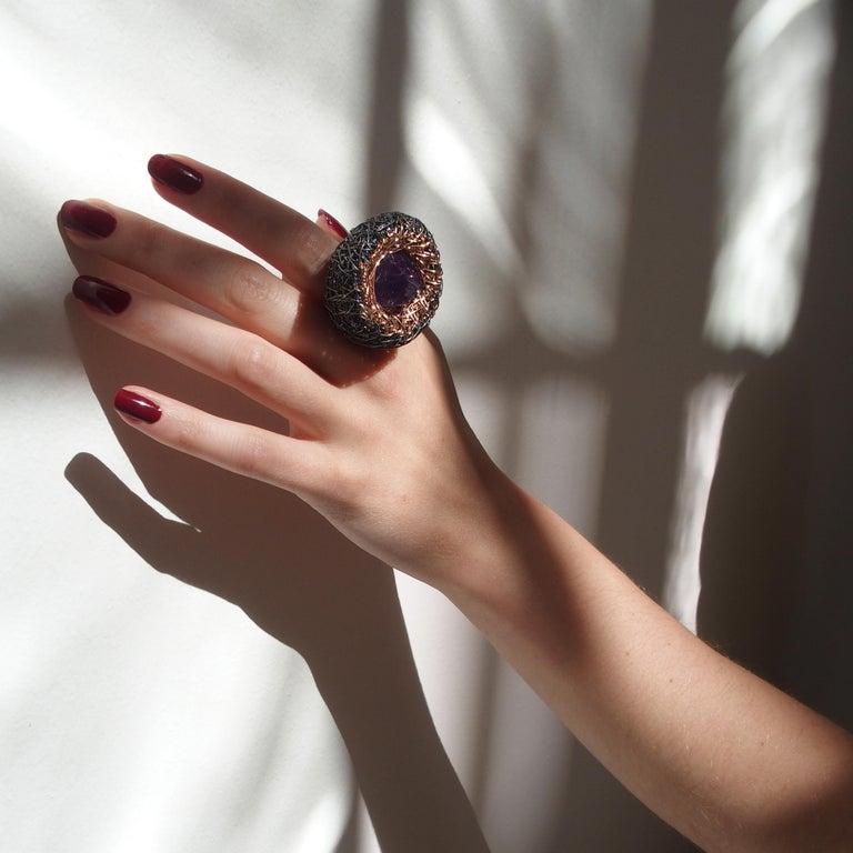 Rose Gold and Black Silver Amethyst Cocktail Ring by Sheila Westera in ...