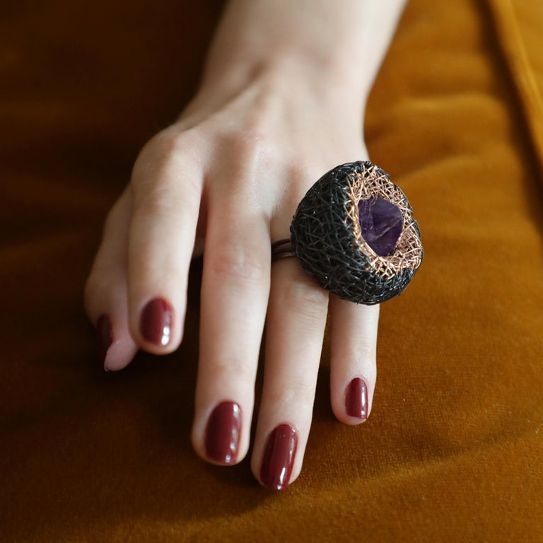 Rose Gold and Black Silver Amethyst Cocktail Ring by Sheila Westera in ...