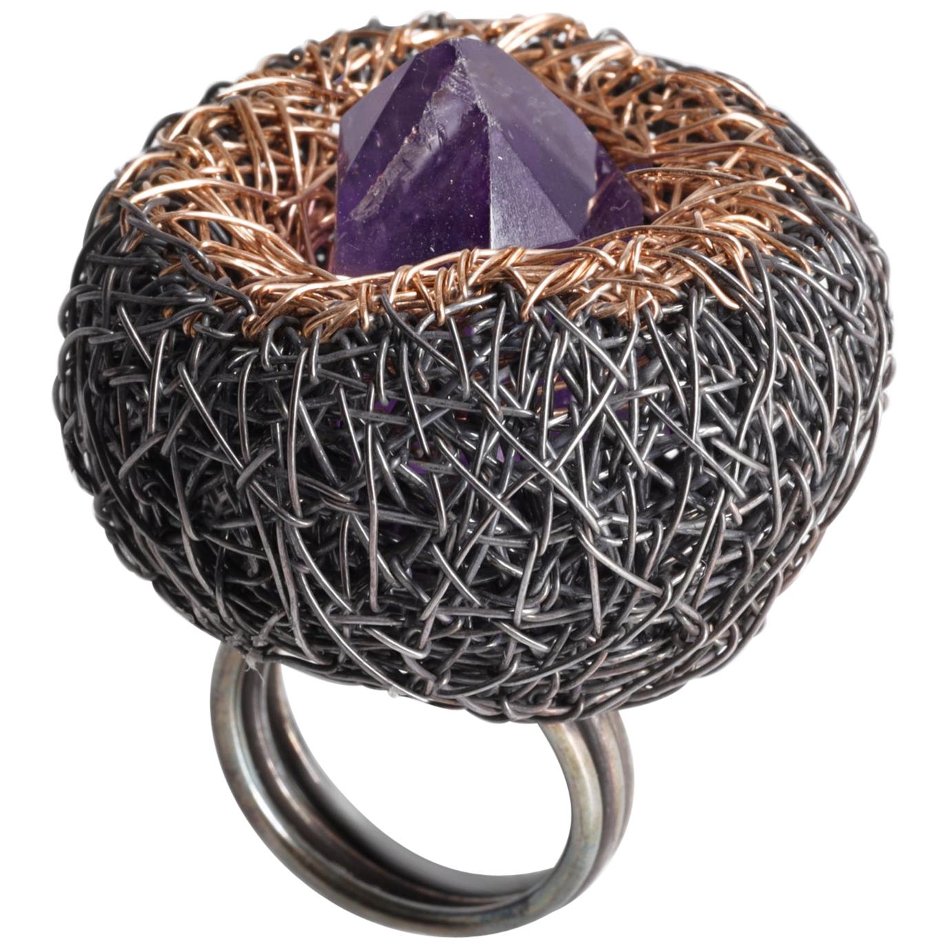 Rose Gold and Black Silver Amethyst Cocktail Ring by Sheila Westera in ...