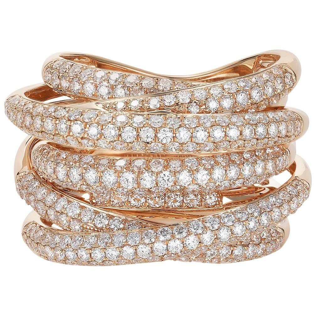 Rose Gold and Diamond Multi Layered Ring at 1stDibs