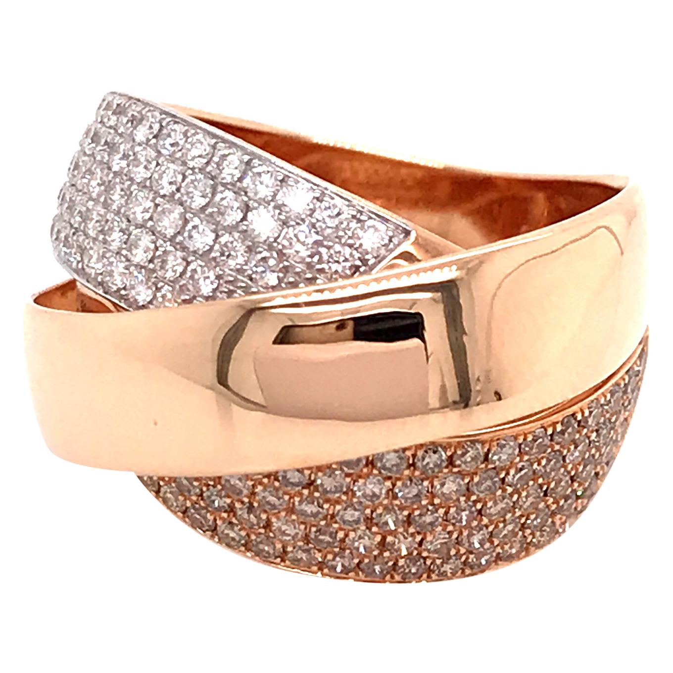 Gold and diamonds, with a big central rose italian ring at 1stDibs