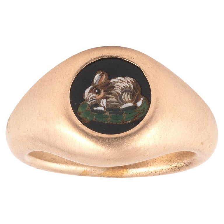 Rose Gold and Micromosaic Rabbit Ring at 1stDibs