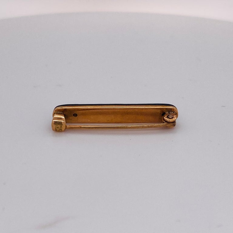 Rose Gold Bar Pin or Brooch w Black Enamel and Pearl For Sale at 1stDibs
