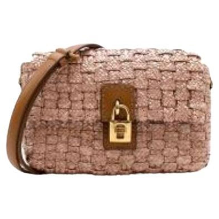 rose-gold basketweave raffia bag For Sale at 1stDibs