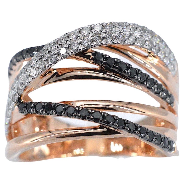 Rose Gold Design Ring with White and Black Brilliant Diamonds For Sale ...