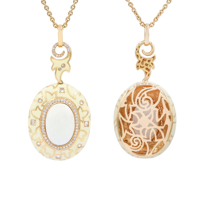 Rose Gold Diamond and Enamel Pendant Features Diamonds For Sale (Free ...