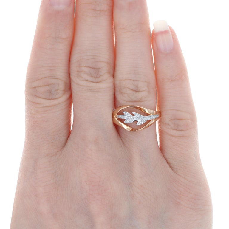 Rose Gold Diamond Botanical Leaf Ring, 14k Single Cut Accents For Sale ...