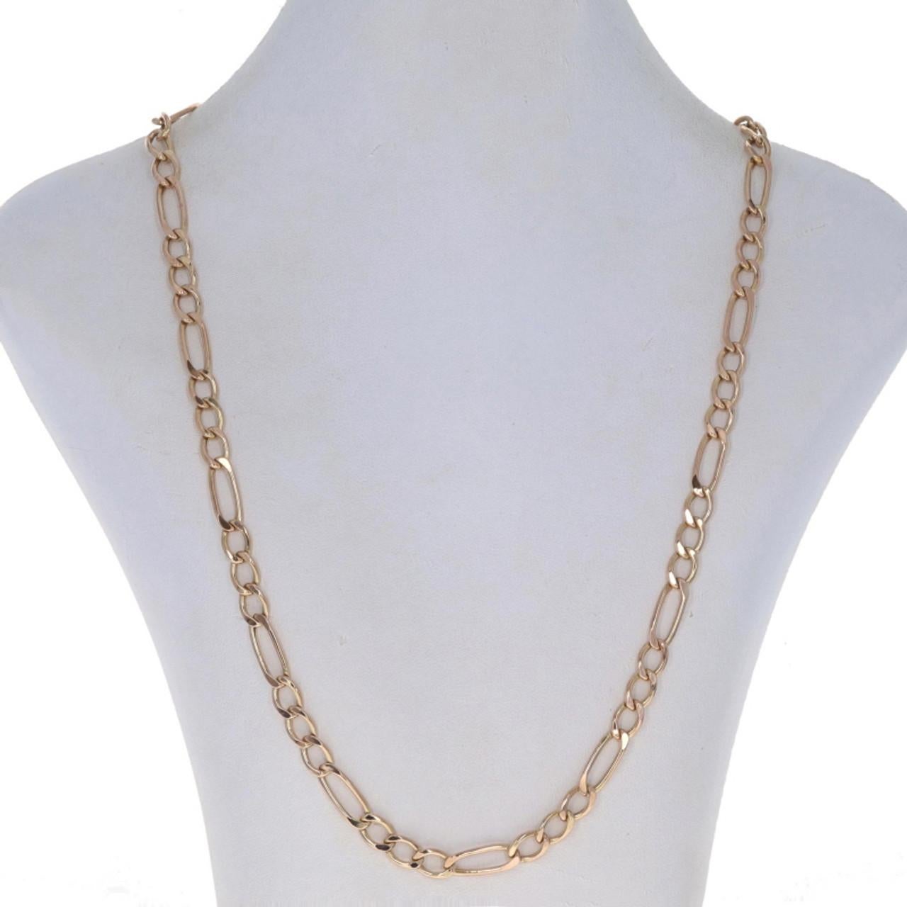 Rose Gold Diamond Cut Figaro Chain Necklace 10k Unisex Italy For Sale ...