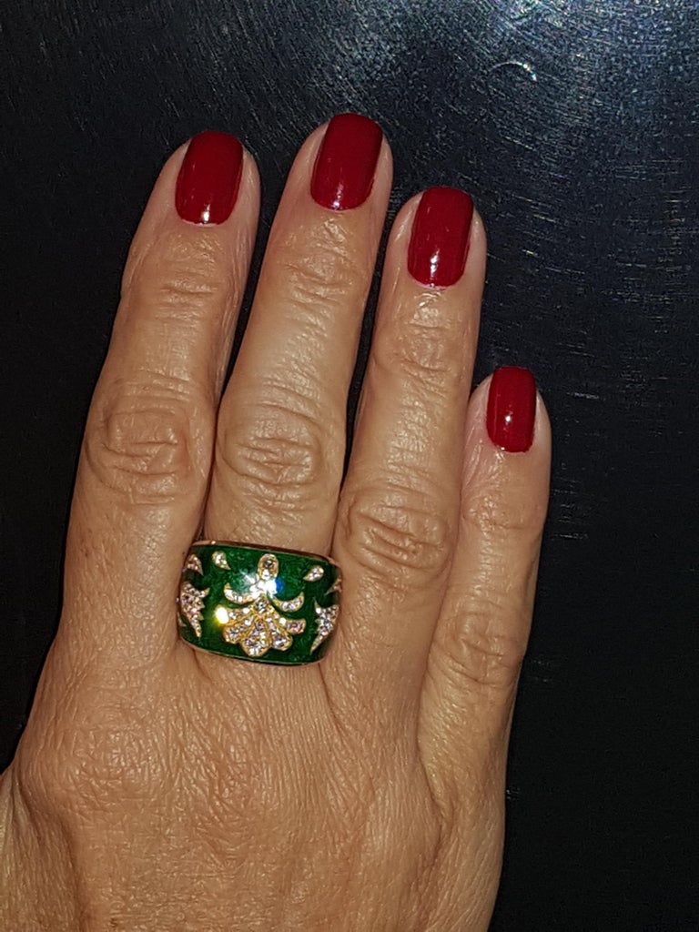 Rose Gold Diamond Enamel Ottoman Ring For Sale at 1stDibs