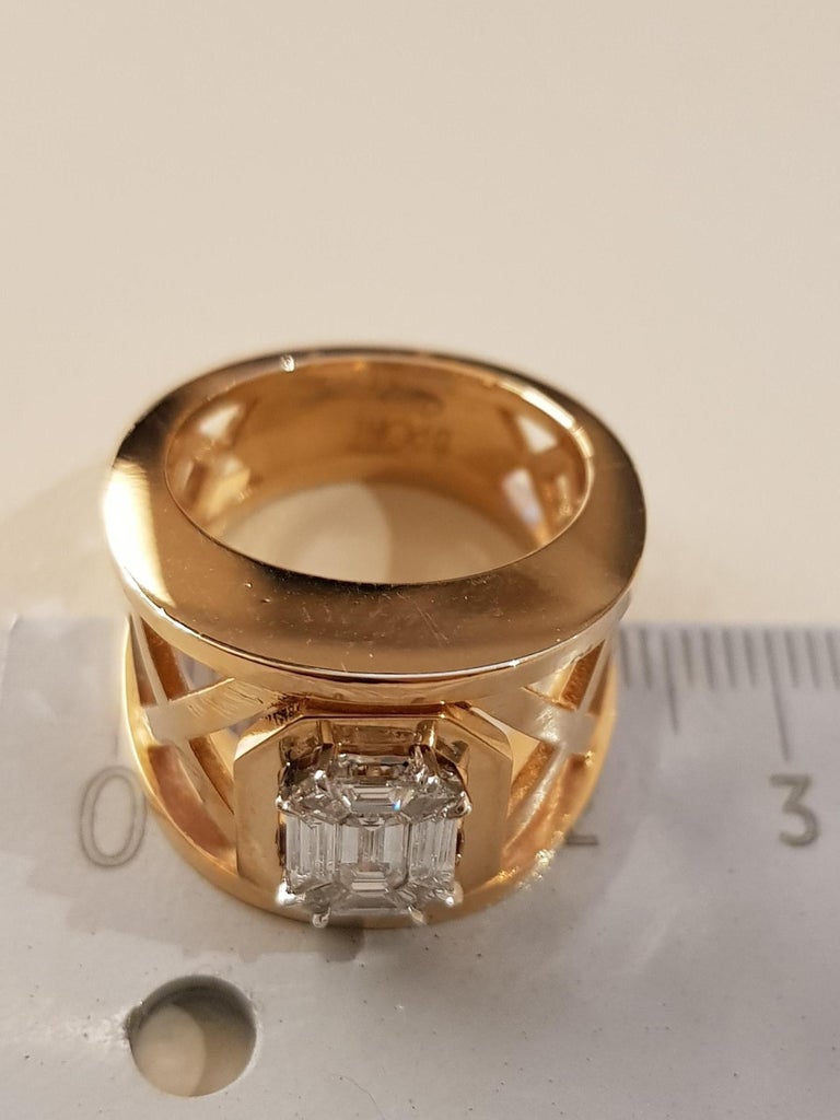 Rose Gold Diamond Pie Cut Modern Ring For Sale at 1stDibs