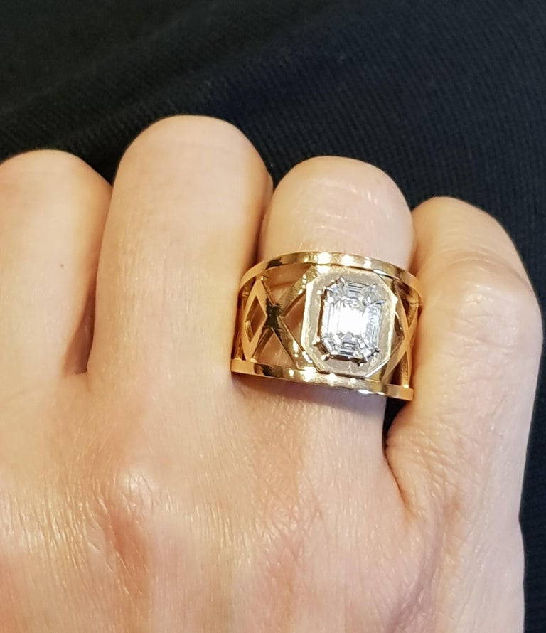 Rose Gold Diamond Pie Cut Modern Ring For Sale at 1stDibs