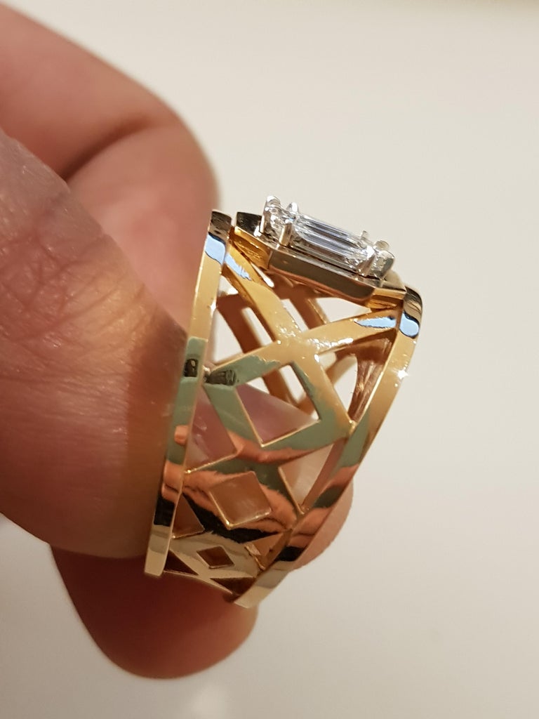 Rose Gold Diamond Pie Cut Modern Ring For Sale at 1stDibs