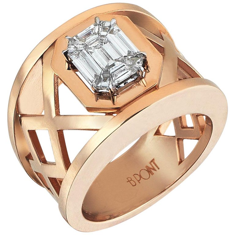 Rose Gold Diamond Pie Cut Modern Ring For Sale at 1stDibs