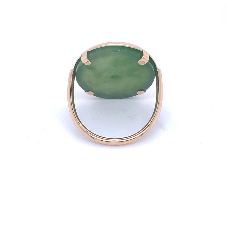 Rose Gold Disc Ring with Jade Stone For Sale at 1stDibs