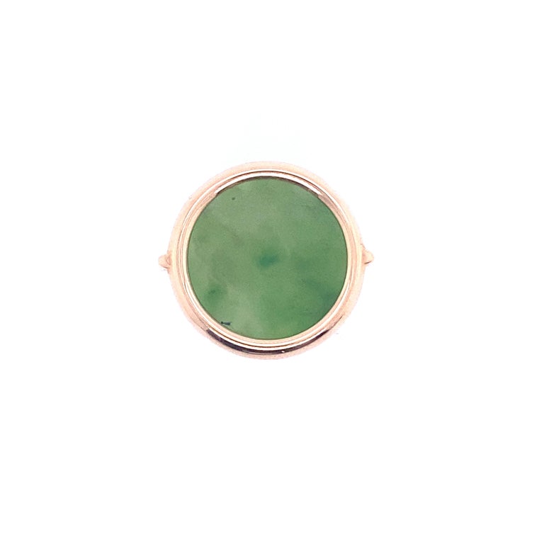Rose Gold Disc Ring with Jade Stone For Sale at 1stDibs