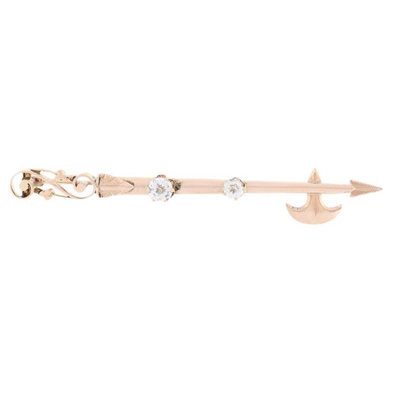 Rose Gold Halberd Victorian Brooch, 10k Antique Round Cut Glass ...